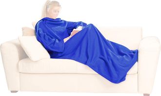 Pearl Profi Kuscheldecke: Fleece-Kuscheldecke mit &Auml;rmeln, blau (Wolldecke mit &Auml;rmeln, Decke zum Reinschl&uuml;pfen Erwachsene, W&auml;rmflasche)