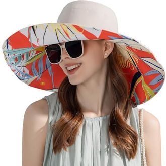Feoya Chapeau Femme Soleil à Large Bord Chapeau Pliable Anti-UV Été Plage Réversible Capeline Anti-Soleil Respirant Panama Plage Voyage A4