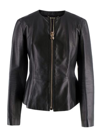 Philipp Plein Fitted Peplum Leather Jacket with Skull Appliqu&eacute; Size M