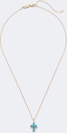 Suzanne Kalan Halskette Sacred Round aus 18kt Gelbgold mit Diamant und T&uuml;rkisen