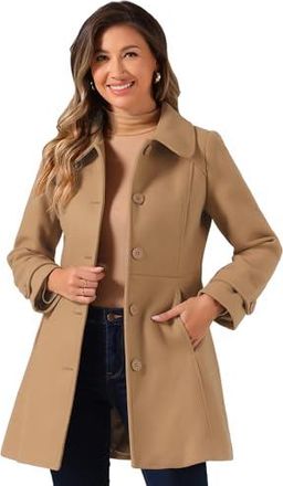 Allegra K Manteau dhiver pour femme col claudine simple boutonnage boutonné sur le devant, camel, S