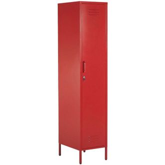 Beliani Metallschrank Rot Stahl 185cm hoch Modern mit abschlie&szlig;barer T&uuml;r Kleiderstange 2 T&uuml;rhaken 5 F&auml;chern Wohnzimmer Schlafzimmer Flur B&uuml;ro Archiv