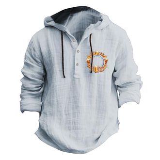 Generic Chemise en coton et lin pour homme, chemisier dentra&icirc;nement d&eacute;contract&eacute; tendance printemps et automne, chemise imprim&eacute;e &agrave; manches longues, tunique cou