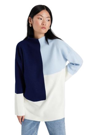 Trendyol Trendyol Womens Damen Farbblock Lange Ärmel Entspannt Hijab Sweater, Blue, XL