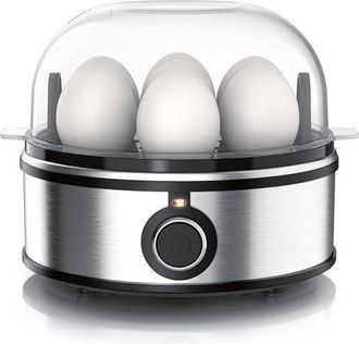 Arendo Eierkocher f&uuml;r 1 bis 7 Eier - 3 H&auml;rtegrade w&auml;hlbar - aus Edelstahl - Warmhaltefunktion - BPA-Frei & Sp&uuml;lmaschinenfest - Einsatz f&uuml;r pochierte Eier, Om