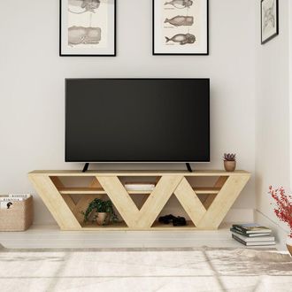 Decortie Decortie Meuble TV moderne Ralla effet ch&ecirc;ne avec &eacute;tag&egrave;res 158 cm Centre multim&eacute;dia