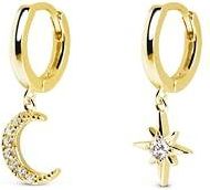 Singularu Boucles doreilles Polar Moon Spark. Argent 925 avec finition plaqué or 18 kt. Fermoir créole. Bijoux pour femme