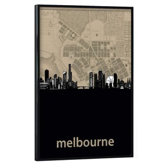 artboxONE Poster mit schwarzem Rahmen 60x40 cm St&auml;dte Melbourne Skyline map - Bild Melbourne Cities City