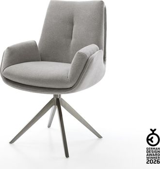 DELIFE Drehstuhl Clea-Flex Strukturstoff Soft Grau Kreuzgestell breit Graphit 360&deg; drehbar Wippfunktion, Esszimmerst&uuml;hle