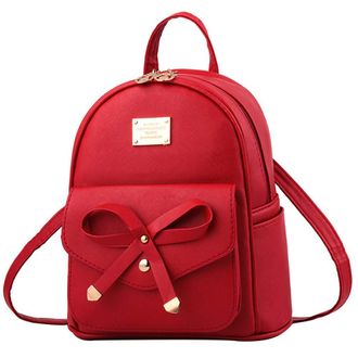 I Ihayner M&auml;dchen Schleife Niedlicher Leder Rucksack Mini Rucksack Damen Kleine Modische Tasche f&uuml;r Reisen Einkaufen Rot