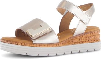 Gabor Damen Keilsandalen, Frauen Sandalen,Wedge-Heel,hoch,Sommerschuhe,Freizeitschuhe,offene Schuhe,Strandschuhe,Puder (Uni+Gold),41 EU / 7.5 UK