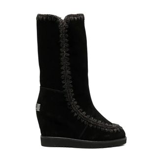 Mou Femme, Chaussures, Noir, Taille: 39 EU Bottes Longues en Daim Noir &agrave; Bout Fran&ccedil;ais
