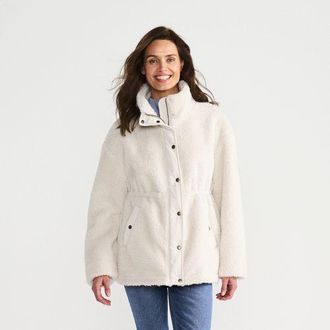 Lands End Gefütterte Teddyjacke, Damen, Größe:40-42 regular, Beige, Polyester, by Lands End