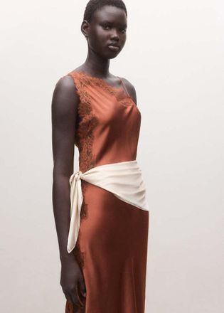 Mango Foulard satin&eacute; &agrave; carreaux &eacute;cru - Femme - Taille unique - MANGO