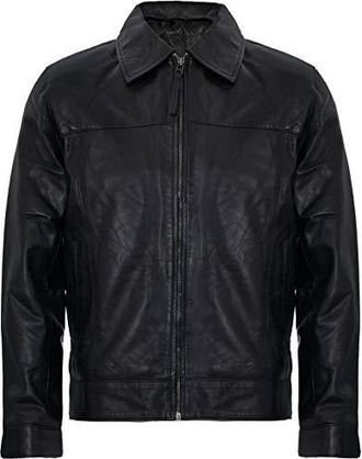 Infinity Leather Veste Harrington Homme Noir Intelligent en Cuir Véritable 4XL
