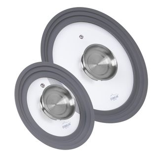 STONELINE 3 in 1 Universaldeckel Set 2-teilig f&uuml;r T&ouml;pfe Pfannen &oslash; 16/18/20 und 24/26/28 cm Universal Glasdeckel mit Aroma Funktion, abgestufter Silikonrand, hit