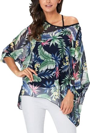 Minetom Damen Sommer Chiffon Bluse Strand Beil&auml;ufige T Shirt Lose Hemd Oversize Oberteile Tuniken Tops Strandponcho Bikini Cover Up Stil 21 Einheitsgr&ouml;&szlig;e