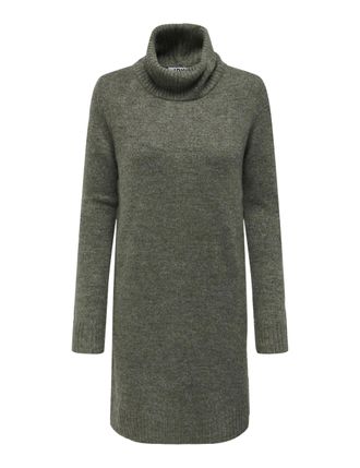 Jacqueline de Yong JdY Langarm Strickkleid Mini Rollkragen Dress Regular Fit Pullover Rundhals Shirt Knielang JDYELANOR, Farben:Olive, Größe:XS