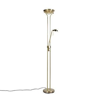QAZQA diva - LED Dimmable Lampadaire avec lampe de lecture variateur inclus - 2 lumière - H 1800 mm - Doré/Laiton - Moderne - éclairage intérieur - Salon I 