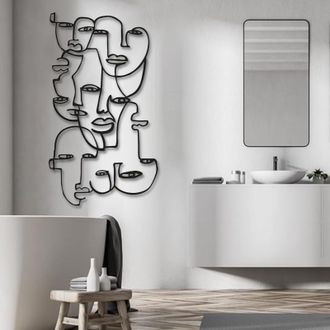 Generic Schwarze abstrakte Metallgesichter als Wandkunst, Metall-Linienkunst, Wanddekoration f&uuml;r Kunstliebhaber, abstrakte Gesichter, Moderne Skulptur f&uuml;r Woh