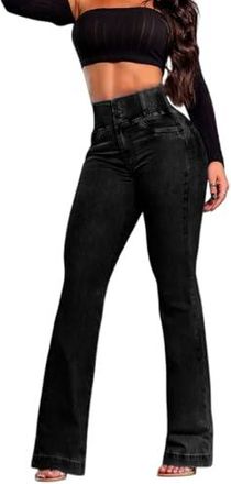 Generic Jean &eacute;vas&eacute; pour femme, taille haute, contr&ocirc;le du ventre, pantalon en jean moulant incurv&eacute;, Noir, XXL