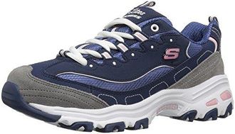 Skechers Sport Womens DLites Fashion Sneaker, Navy/Grey/White, 5.5 M US
