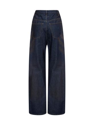 Maison Margiela Womens Jeans Wide-Leg Washed Denim Blue Silk