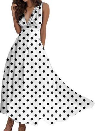 Generic Robe d&eacute;t&eacute; sans manches &agrave; col en V avec poche pour femme - Robe d&eacute;t&eacute; midi &eacute;vas&eacute;e - Robe d&eacute;t&eacute; boh&egrave;me pour les vacances de plage - Robe ample pour les va