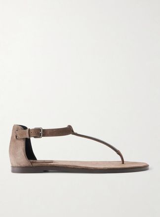 Brunello Cucinelli Bead-embellished Suede Sandals - Brown