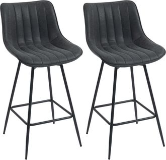 HOMCOM Barhocker 2er Set, PU Leder gepolstert Drehbarhocker, Fr&uuml;hst&uuml;cksbarst&uuml;hle mit R&uuml;ckenlehne und Fu&szlig;st&uuml;tze f&uuml;r K&uuml;cheninsel Theke, Esszimmer, Schwarz