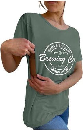 Generic T Shirt Allaitement Femme Manches Courtes et Col Rond Haut Maternité Femme Zip Côté Top Allaitement Femme T-Shirts Allaitement Zip Débardeur de Matern