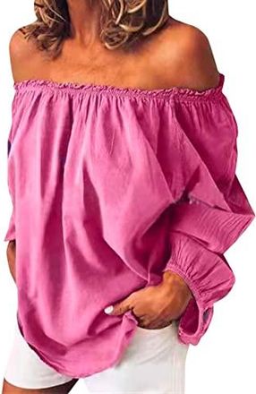 Generic Chemisier pour Femmes Coton Lin Grande Taille en D&eacute;contract&eacute; Chemisiers Et Blouses D&eacute;t&eacute; Manches Longues Col en V Amples Hauts L&eacute;ger Respirant Tunic &Agrave; 