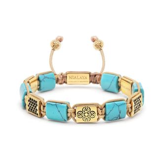 Nialaya Femme, Accessoires, Jaune, Taille: S Womens Turquoise Flatbead Bracelet with Gold Dorje and Black CZ Diamonds
