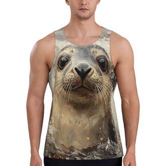 Generic D&eacute;bardeur respirant &agrave; s&eacute;chage rapide sans manches pour homme pour entra&icirc;nement &agrave; la plage S &agrave; 4XL, Lion de mer mignon 6, 3XL