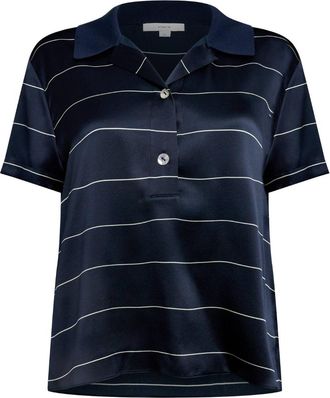Vince Navy Silk Stripe Polo Shirt Size XS