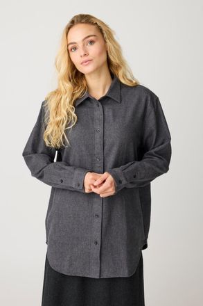 Knowledge Cotton Apparel Damen vegan Hemd Vega Lockere Passform Flanell Dunkelgrau Meliert