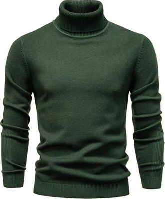 Generic Chemises &agrave; col roul&eacute; pour homme, style d&eacute;contract&eacute;, en tricot, coupe ajust&eacute;e, t-shirt basique &agrave; manches longues, pull c&ocirc;tel&eacute; l&eacute;ger, Vert, XXL