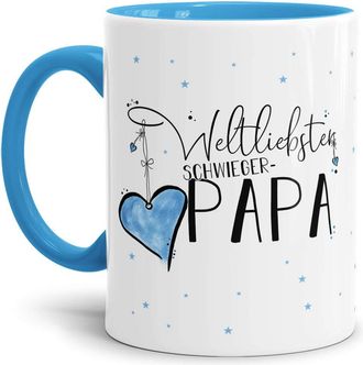 Tassendruck Tasse mit Spruch für die Weltliebster Schwiegerpapa - Kaffeetasse/Familie/Geschenk-Idee/Mug/Cup/Innen & Henkel Hellblau