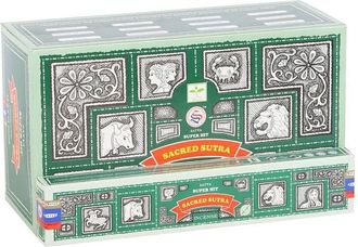 Satya Jewelry Sacred Sutra Räucherstäbchen, 15 g (15 Stäbchen), Box mit 12 Packungen = 180 Stäbchen, indisches Aromatisches Set