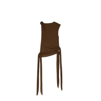 Ganni Femme, Tops, Brun, Taille: 42 FR Marl Mesh Tie Knot Tank Top