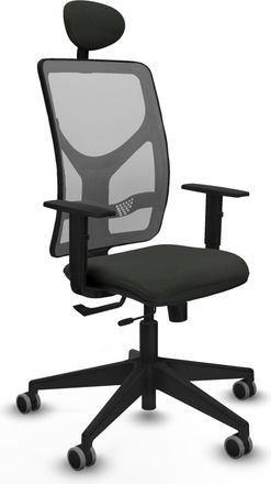 Piqueras y Crespo Schwarzer PC-Stuhl mit 1D-Armlehnen, h&ouml;henverstellbarer Lendenwirbelst&uuml;tze und festem Kopfteil, ausgestattet mit Syncro/Traslack und Schneideschaum, G