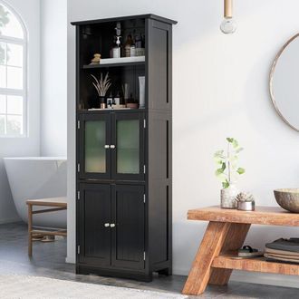 Costway Meuble de Salle de Bain &agrave; 4 Portes 2 Compartiments Ouverts, Colonne Salle de Bain Armoire Haute avec &Eacute;tag&egrave;res R&eacute;glables pour Salon, Cuisine, 30 x 60