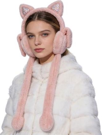 Generico Cache-oreilles mignons, chaud et doux, avec oreilles de lapin mobiles, cache-oreilles en peluche chaude, pour les d&eacute;placements, lext&eacute;rieur, la course,