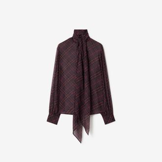 Burberry Chemisier foulard en soie Check, Size: 04