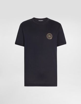 Dolce & Gabbana Baumwoll-t-shirt Mit Patch - Mann T-shirts Und Polos Blau 52