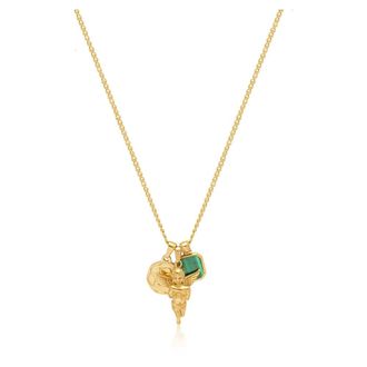 Nialaya Homme, Accessoires, Jaune, Taille: 2XL Mens Gold Talisman Necklace with Angel and Malachite Pendant