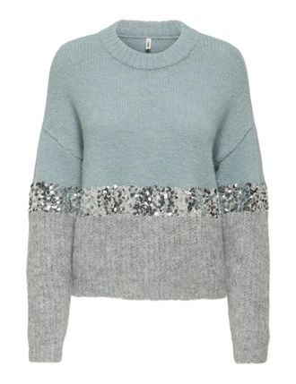 Only Damen Onlmaine Life Ls Sequin Block O-Neck KNT, Arona, Large