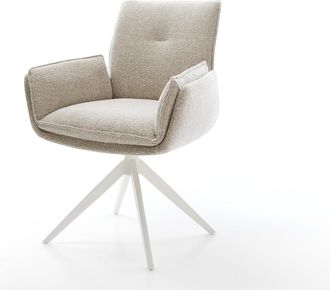 DELIFE Drehstuhl Nela-Flex Webstoff Soft Beige Kreuzgestell breit Wei&szlig; 360&deg; drehbar Wippfunktion, Esszimmerst&uuml;hle