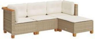 Les Tendances Salon de jardin avec coussins 4 pcs beige r&eacute;sine tress&eacute;e