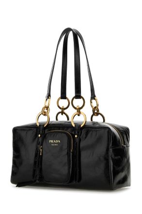 Prada Womens Black Leather Handbag Nero Vitello Borse A Mano Bag